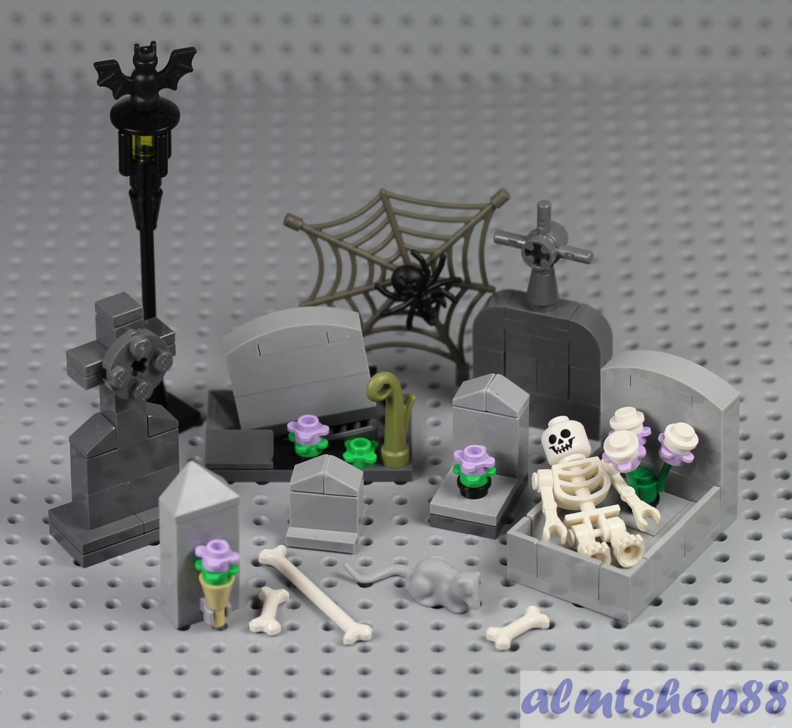 LEGO - Haunted Graveyard Tomb Gravestone - Halloween Spider Skeleton ...