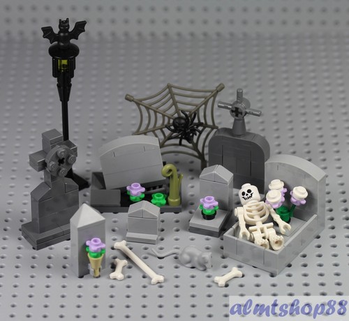 LEGO - Haunted Graveyard Tomb Gravestone - Halloween Spider Skeleton ...