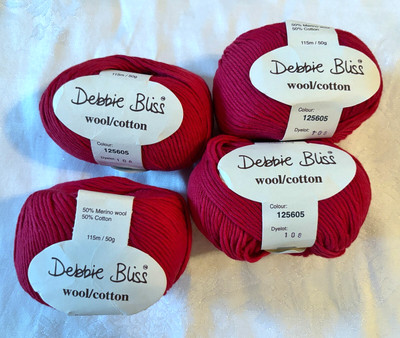 Debbie Bliss Wool Cotton Yarn 4 skeins Color #125605 Scarlet Red | eBay