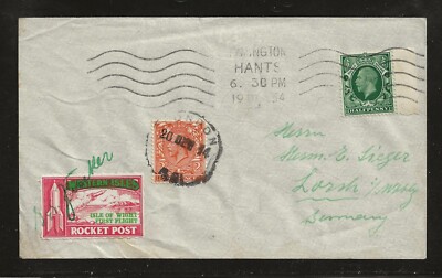 1934 GREAT BRITAIN rocket mail cover ISLE OF WIGHT - Zucker signed ...