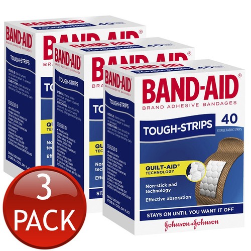3 x Band-Aid Tough Strips Sterile Fabric Wound Plaster Adhesive ...
