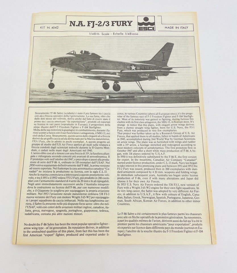 ESCI North American FJ-2/3 Fury 1:48 Plastic Model Kit 4042 New Open ...