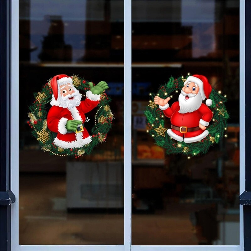 Holiday Window Clings Christmas Decals Santa Window Decoration Reusable ...