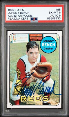 Johnny Bench 1969 Topps #95 RC Rookie All-Star Signed Auto PSA 6 EX-MT ...