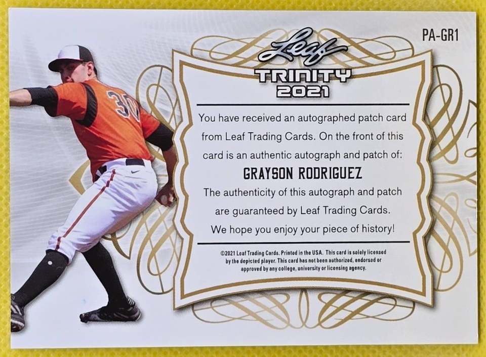 2021 Leaf Trinity Teal Grayson Rodriguez RC AUTO PATCH 07/99 Baltimore ...