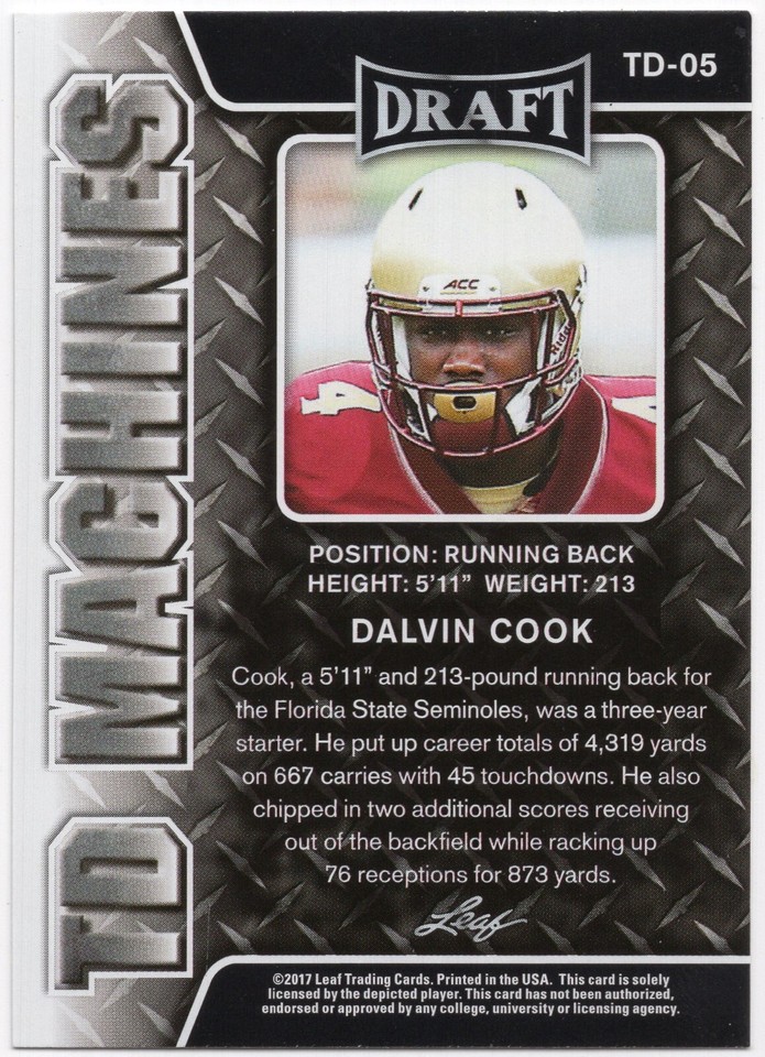 2PUR025 2017 Leaf Draft TD Machines Gold #TD05 Dalvin Cook Minnesota ...