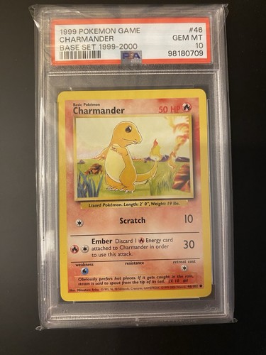 Pokemon Card Charmander 46/102 Base Set 1999 Non-Holo PSA 10 Graded ...