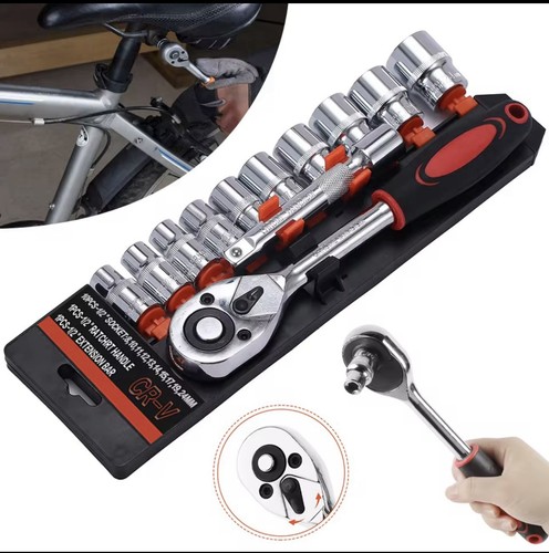 12pcs 1/2”Reversible Ratchet Socket Wrench Set Ratchet Spanner Wit ...