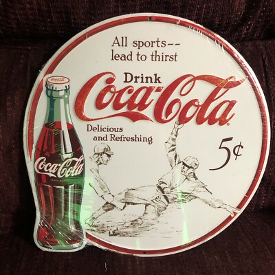 COCA-COLA Baseball Drink Coke Embossed metal sign Retro Vintage Style ...