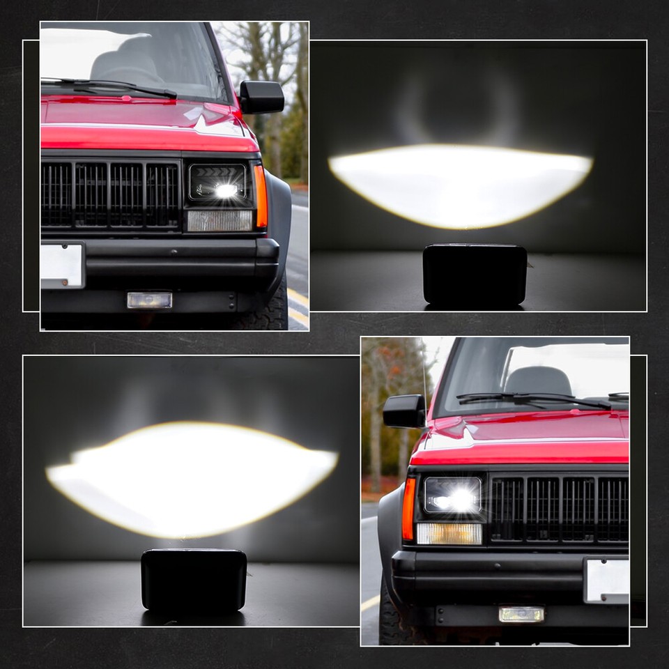 Pair 4x6 INCH LED Headlights DRL Hi/Lo Beam + Turn Signal Lamp For ...