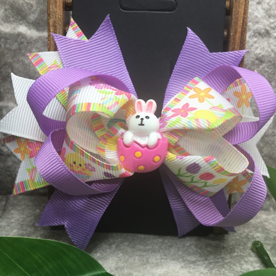 Handmade 4.5" Alligator Clip Layered Stacked Bow Easter Grosgrain ...