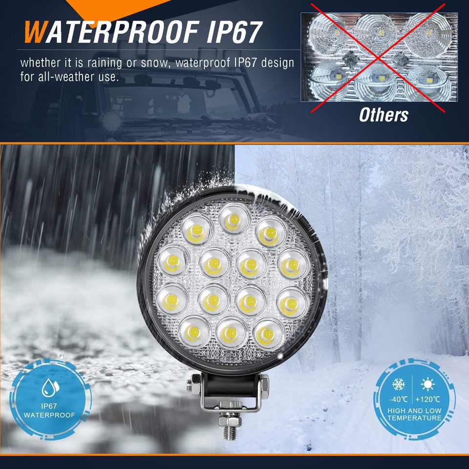 4.4inch Round 72W Led Work Light Pods Offroad Flood Lights Fog ATV UTV ...