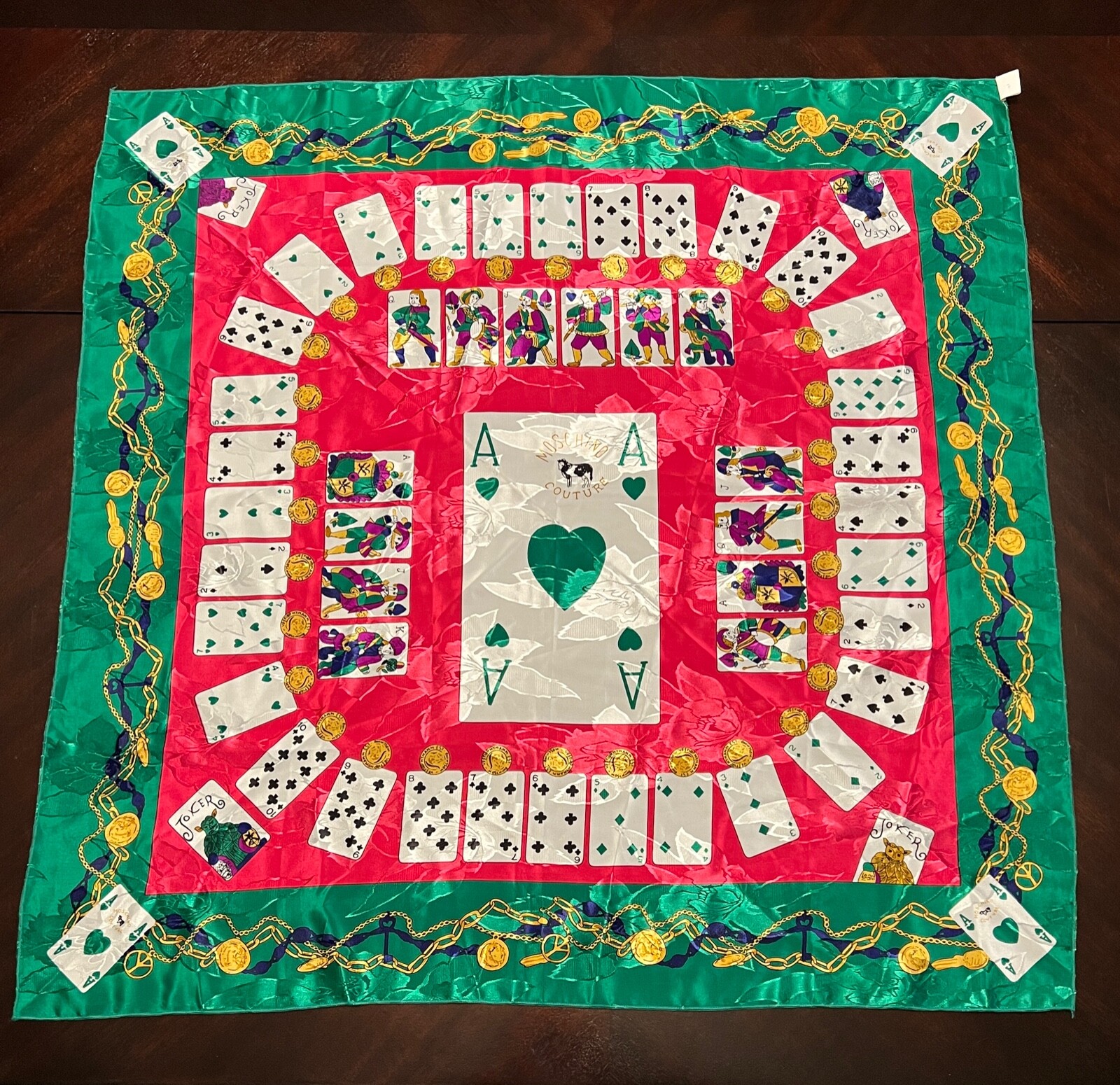 VTG Moschino Couture Poker Playing Cards Scarf Casino Pink/Green -Ace ...