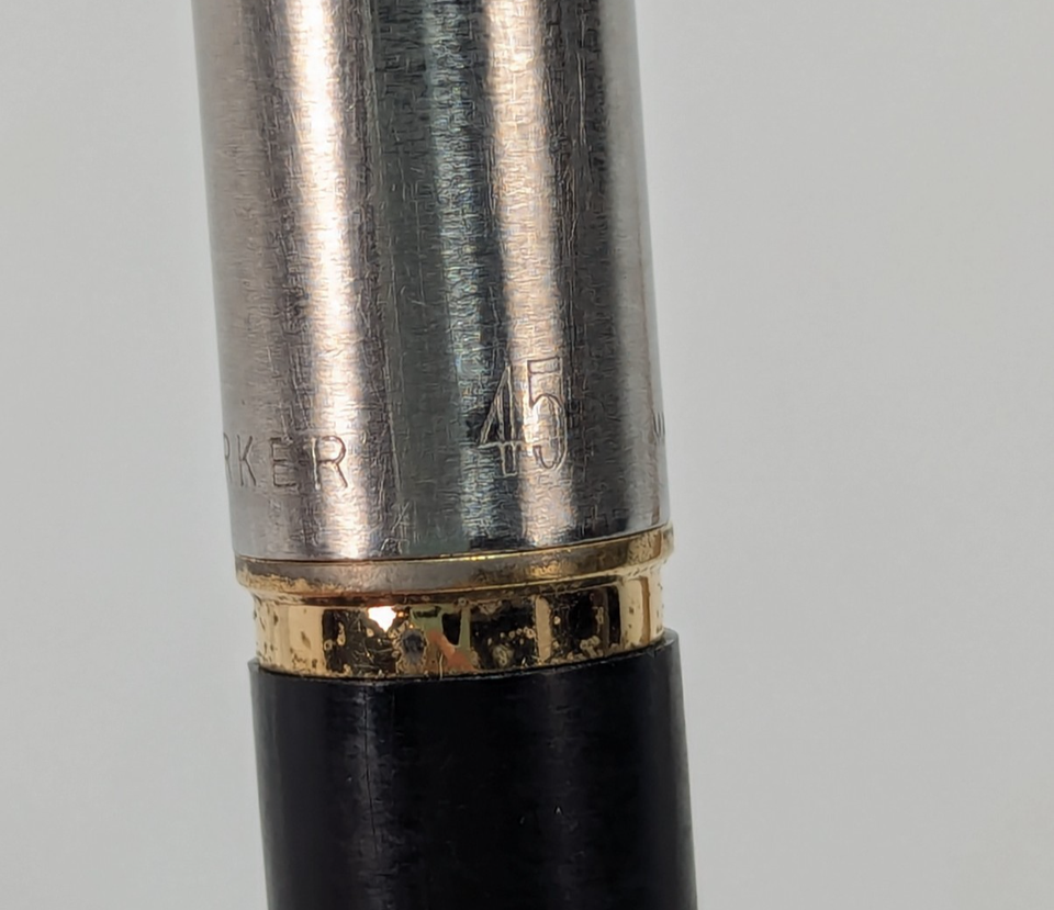 VTG Parker Fountain Pen 45 Black Barrel Chrome Cap Gold Tone Trim Fair ...