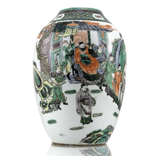 19th C Chinese Famille Verte Porcelain Jar Kangxi Style Hand Paint Qing ...