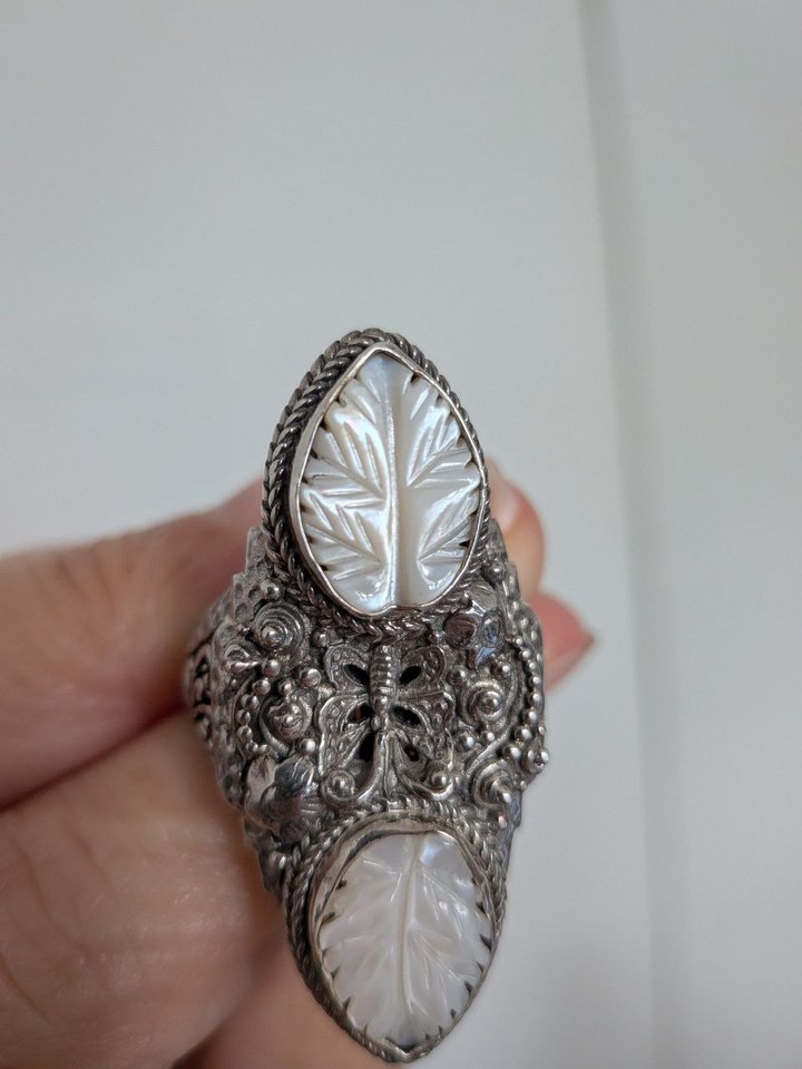SARDA Sterling Silver Carved Pink Mother of Pearl Bali Ring Size 12 | eBay