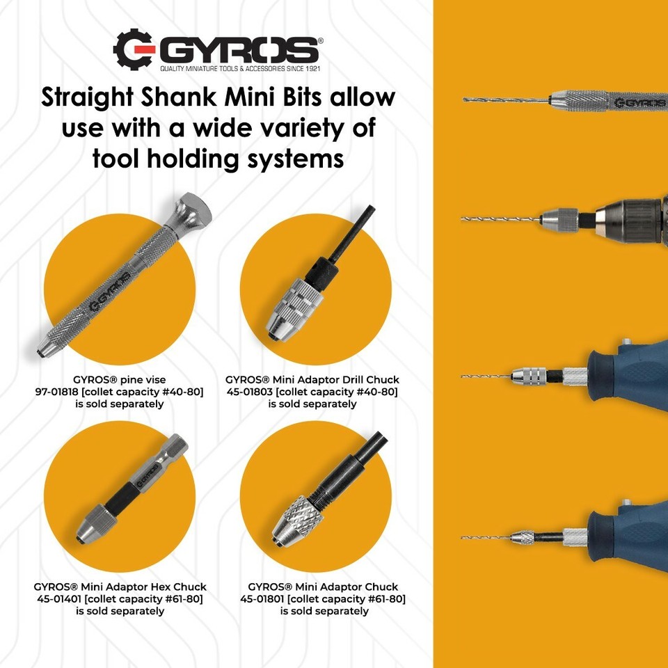 Gyros Carbon Steel Wire Gauge Mini Twist Drill Bits, 12 Micro Carbon ...