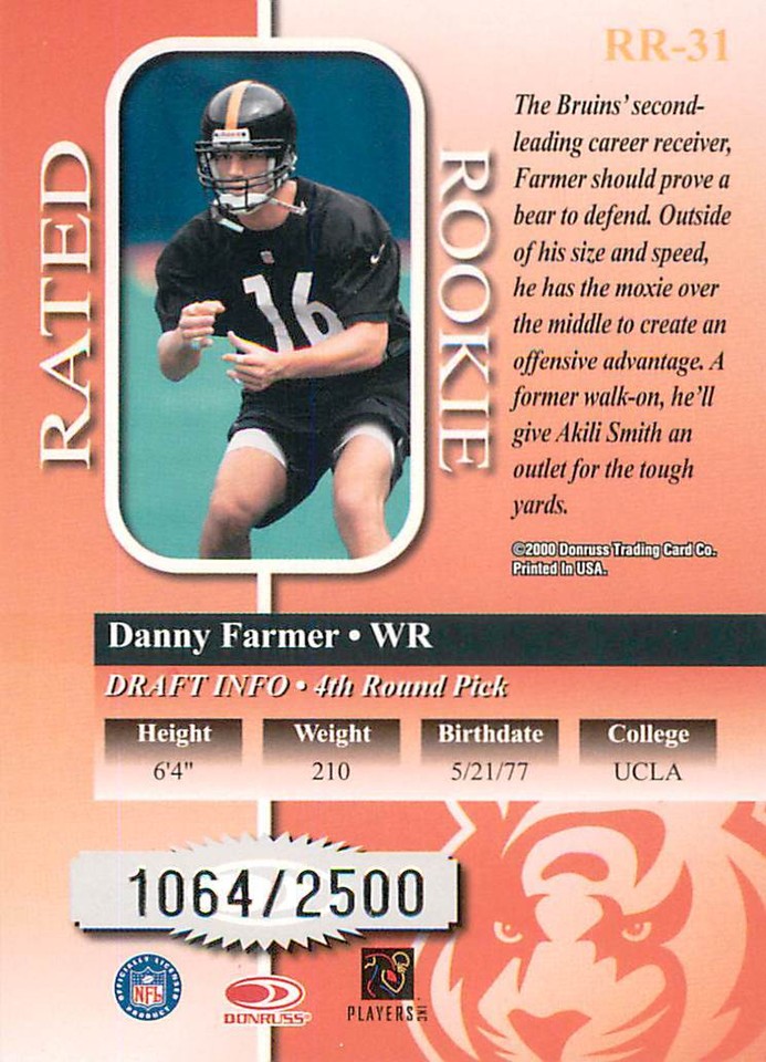 DANNY FARMER 2000 Donruss RATED ROOKIE RC /2500 Steelers #RR-31 | eBay