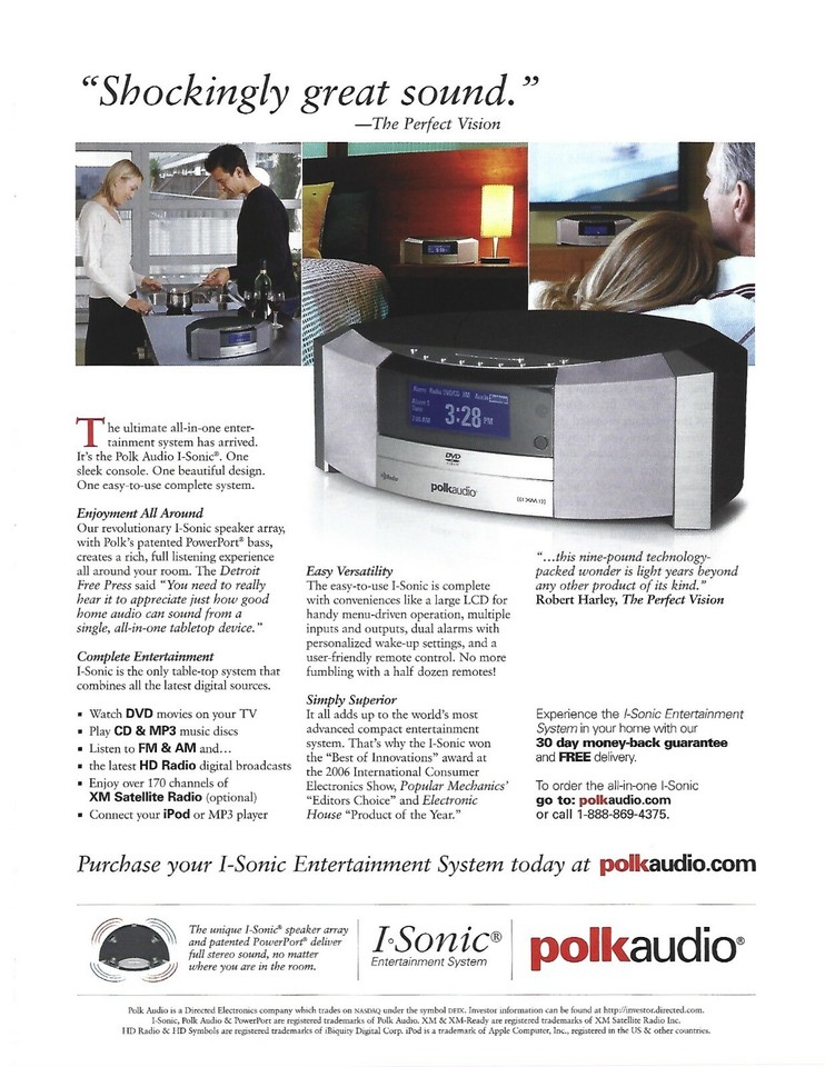 I-Sonic Entertainment System Print Ad / Polk Audio Ad / July 2007 ...