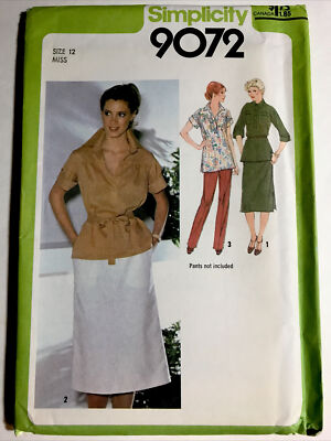 UNCUT Simplicity 9072 Misses Top Tunic Skirt & Tie Belt 12 Sewing ...