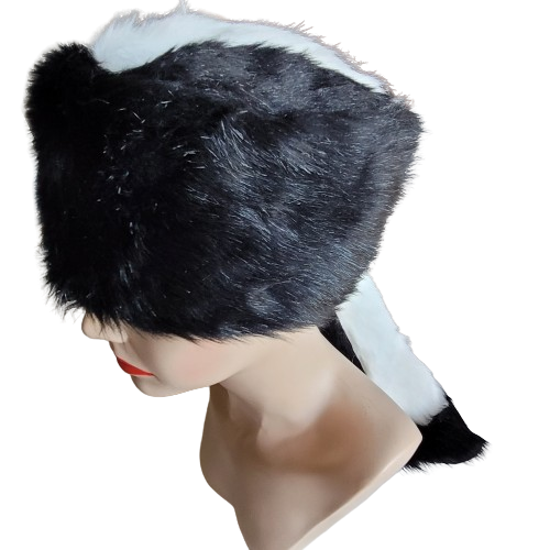 Skunk Hat Faux Fur & Tail Cap Warm Soft S-XL Size Mountain Men Coon ...