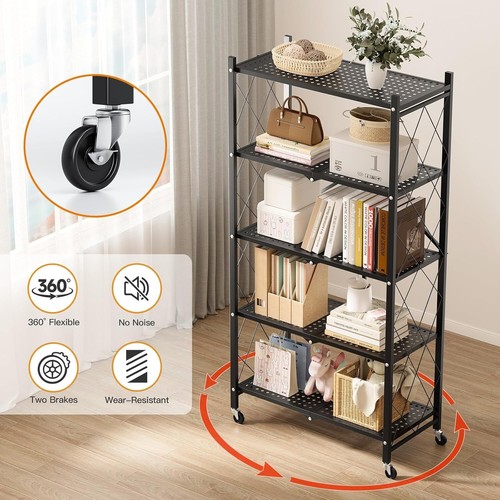 3-5 Tier Storage Shelvin Shelf Foldable Storage Shelf Wheels Garage ...