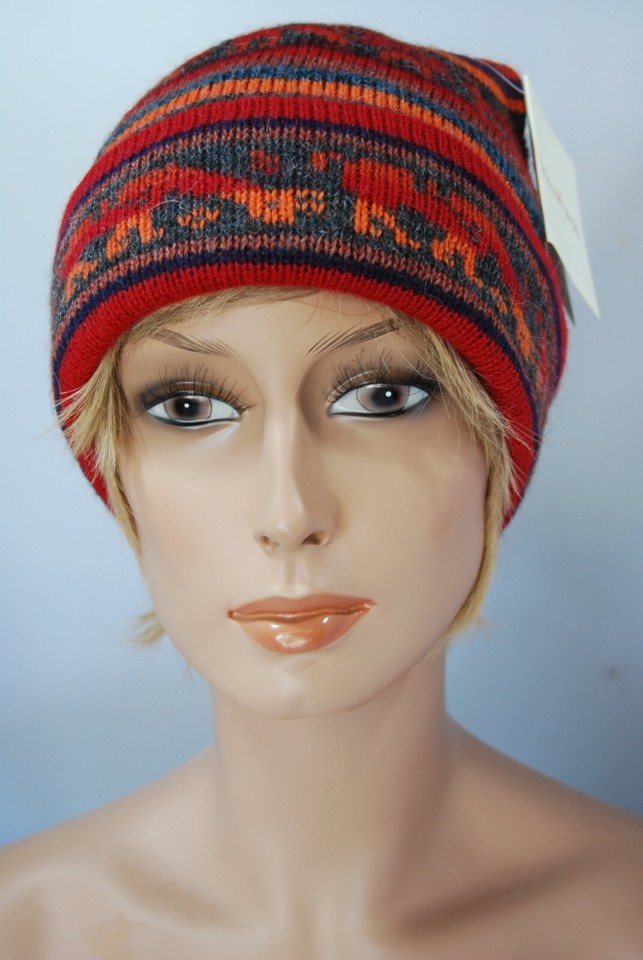 Inka Maki Alpaca Peruvian Beanie Hat Patterned Reversible Multicolor ...