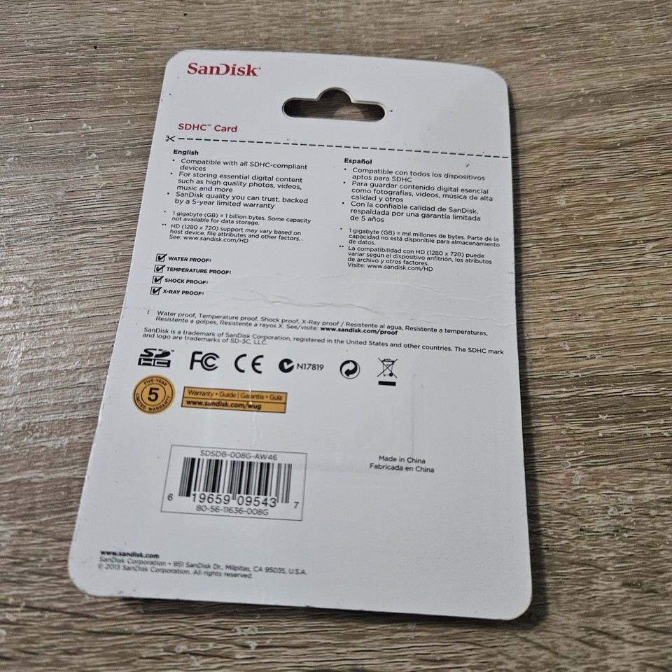 SanDisk SDHC 8GB Class 4 SDHC Card Brand New Camera Card Memory Photos ...