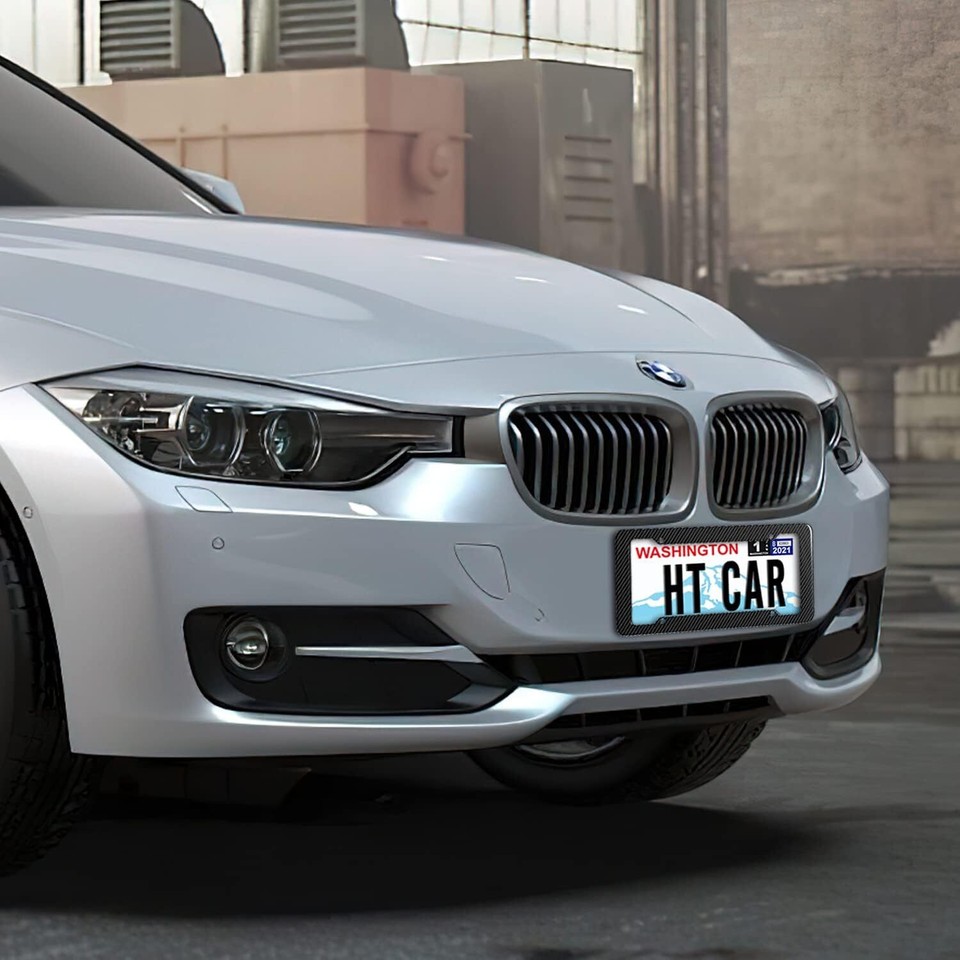 Black Car Carbon Fiber License Plate Frame Cover Front & Rear Universal ...