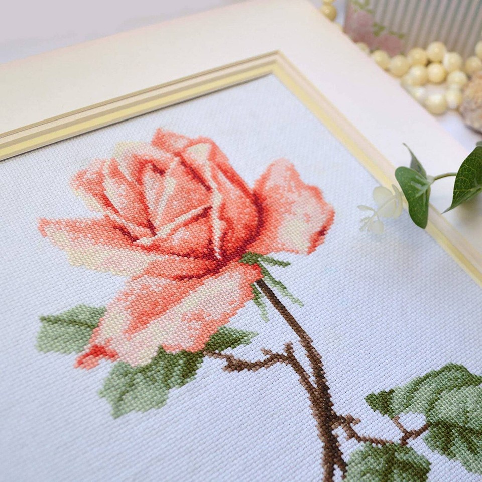 Flower cross stitch kit Pink rose DIY Embroidery kit Tea Rose Counted ...