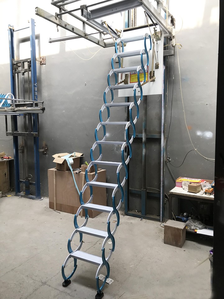 Telescoping Loft Wall Stairs Carbon Steel Blue Roof Ladder Attic ...