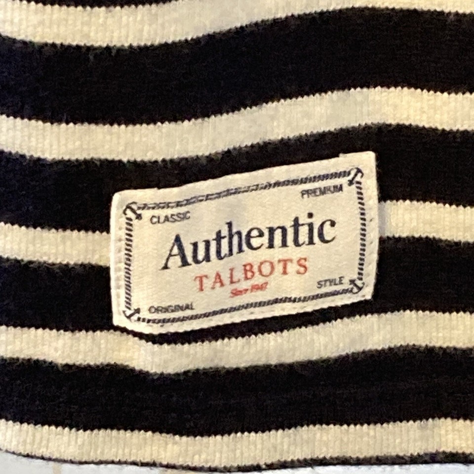 Talbots Blue & White Stripes w Ribbon Trim Cotton Heavyweight Jersey ...