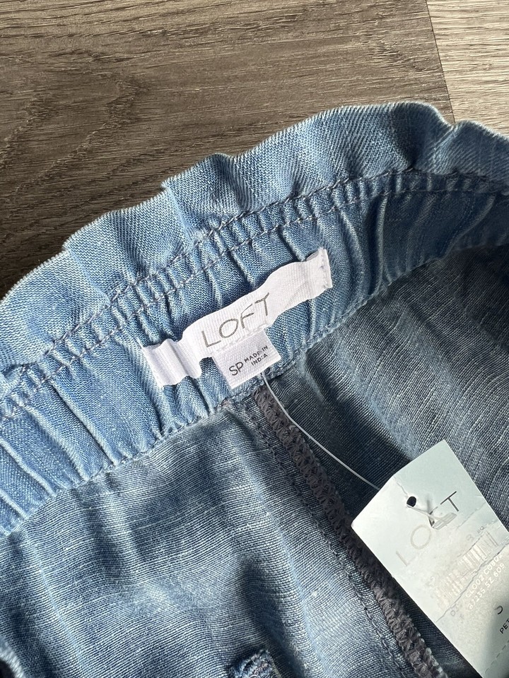 LOFT Women's Size S P Wide Leg Chambray Crop Pants Belted Blue PP30 NEW ...