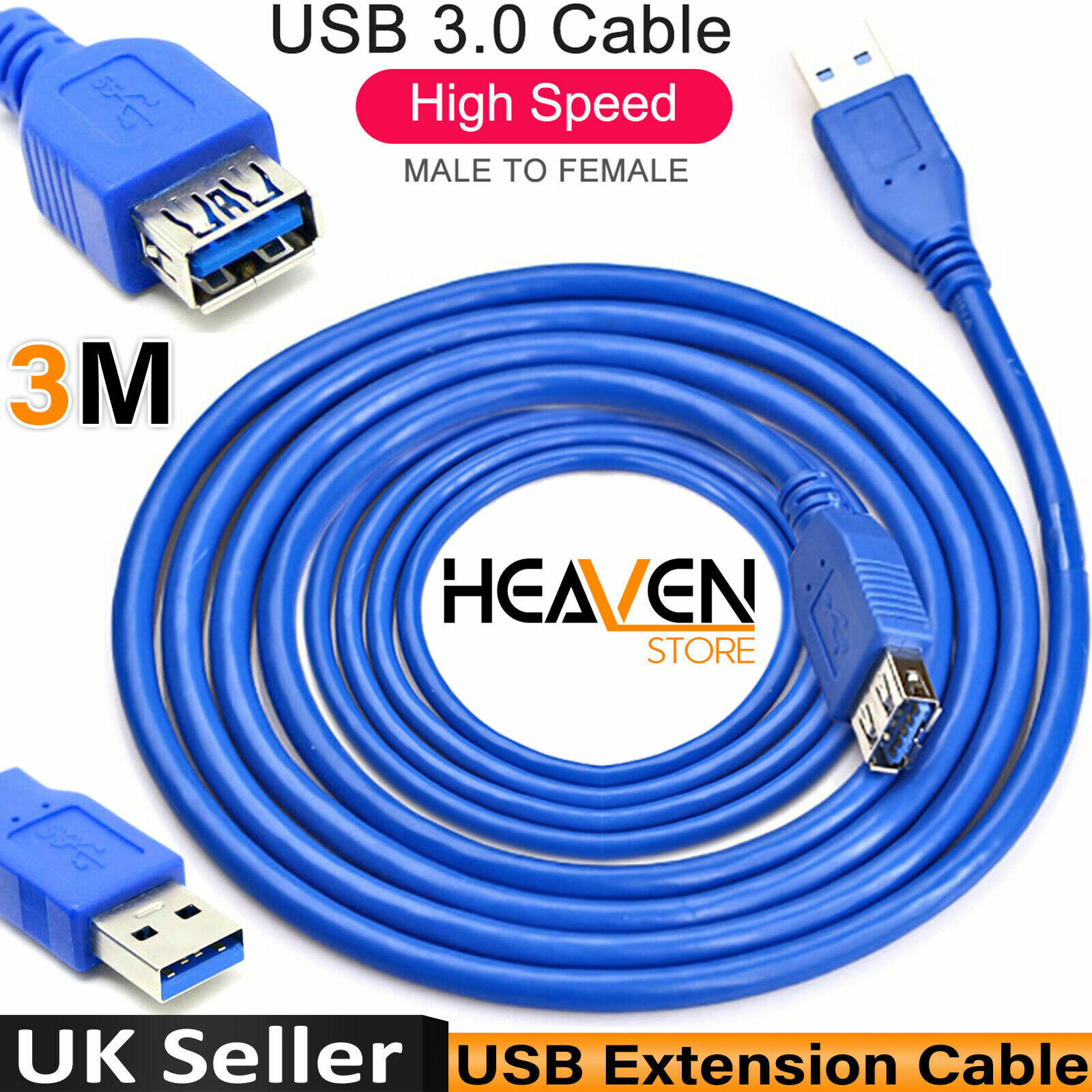 3M USB 3.0 High Speed extension Cable Lead A Male To Female Extention ...
