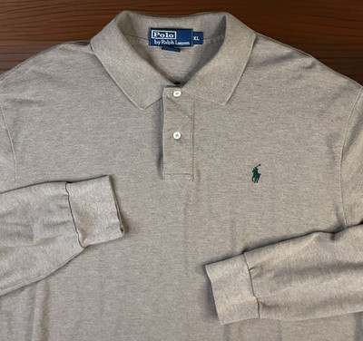 Polo Ralph Lauren Shirt Long Sleeve Pique Heather Beige Men Sz XL Pony ...