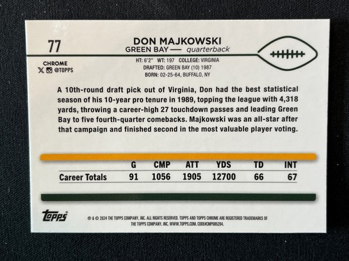 2024 Topps Chrome Don Majkowski #77 Sepia Refractor Green Bay Packers ...