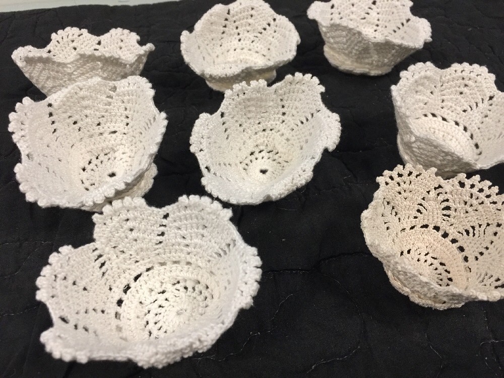 Set of 8 Vintage Crochet Cups Mint Favors Nut Bowls Candy Dish Novelty ...