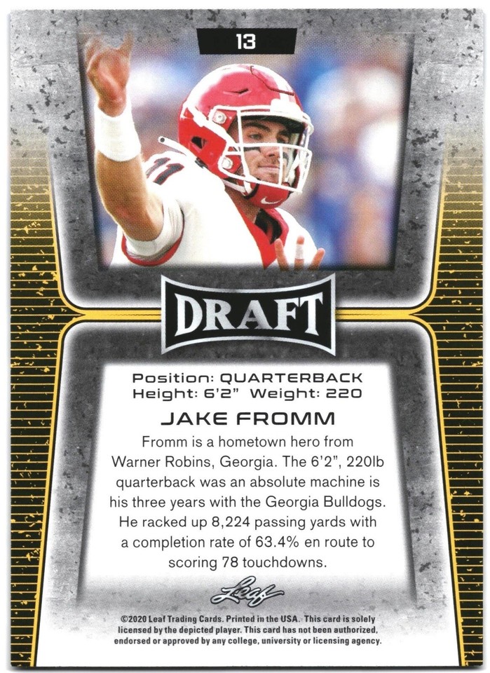2020 Leaf Draft Football Jake Fromm Rookie Buffalo Bills #13 | eBay