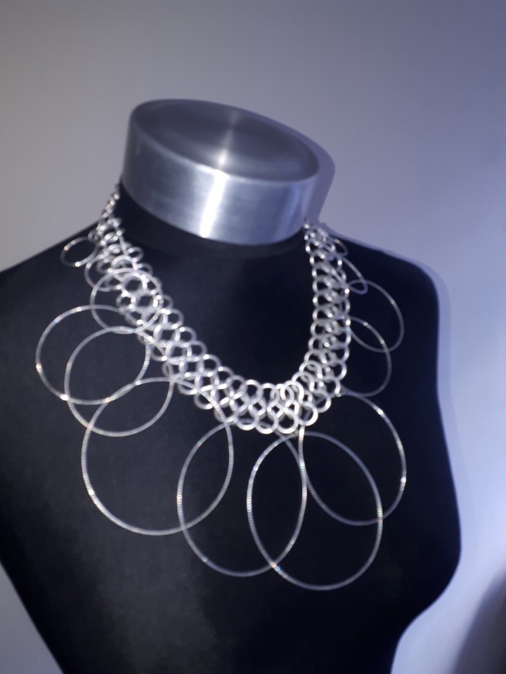 SAKS LONDON silver Metal Tribal Style Statement Necklace Unusual | eBay