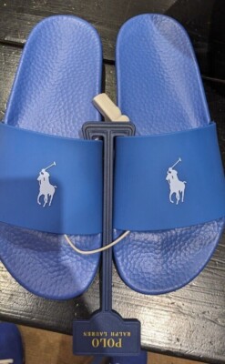 NWT Polo Ralph Lauren Big Pony Slides In Blue with White Pony | eBay
