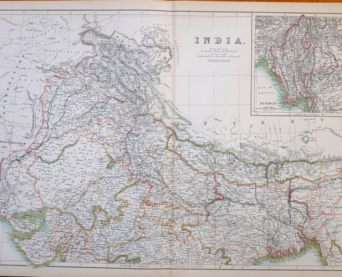 1897 ANTIQUE MAP INDIA NORTHERN SECTION REWA OUDH NEPAL CASHMERE BURMAH ...