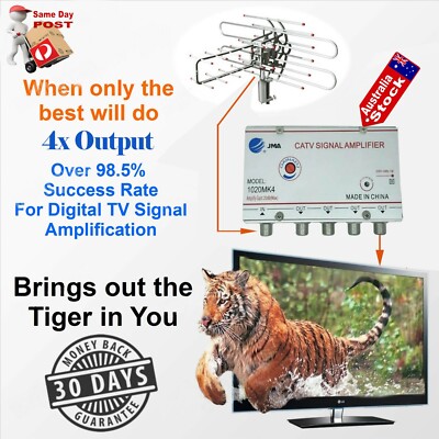 NEW HDTV Digital TV VCR Antenna Amplifier Booster Splitter Satellite ...