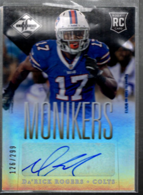 B4464- 2013 Limited Monikers Autographs Silver #164 Da'Rick Rogers Auto ...