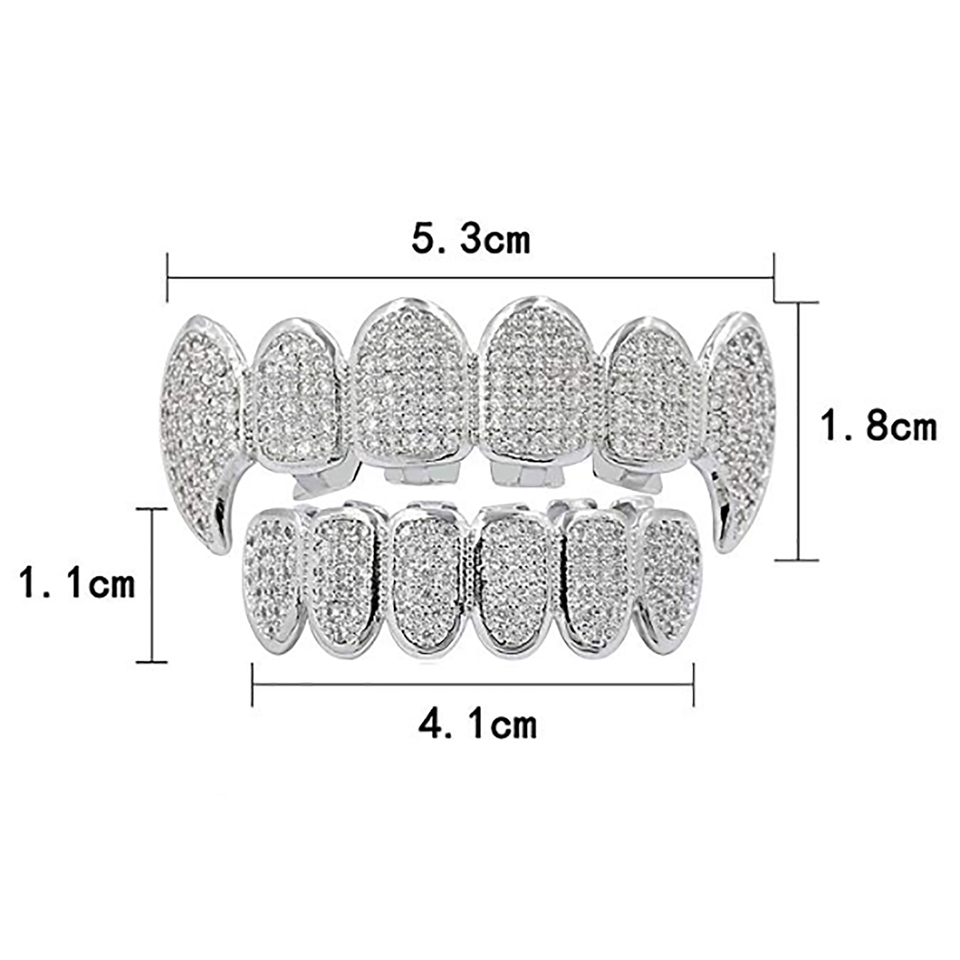 Custom18K Gold Finish CZ Cluster Slugs fangs Top Bottom GRILLZ Teeth ...