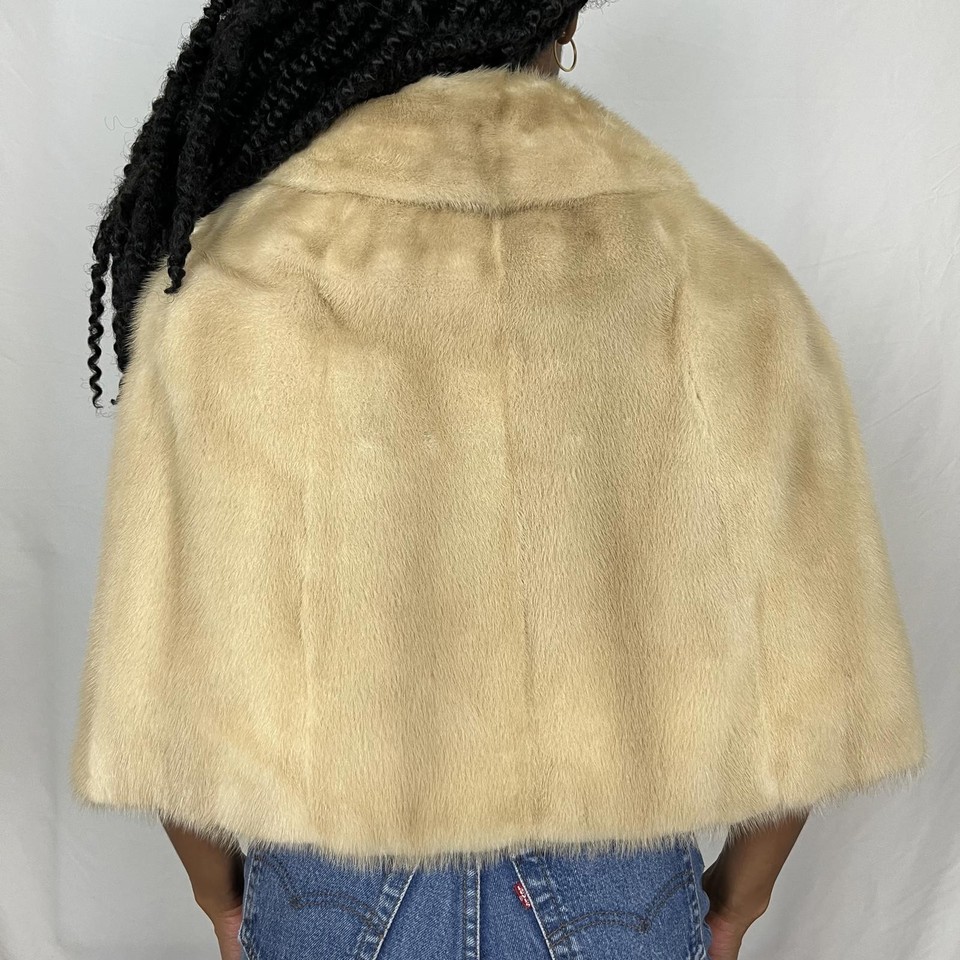 VINTAGE SWITZER'S EMBA NATURAL PALE BEIGE COLLARED MINK SHAWL PONCHO WOMENS S/M | eBay