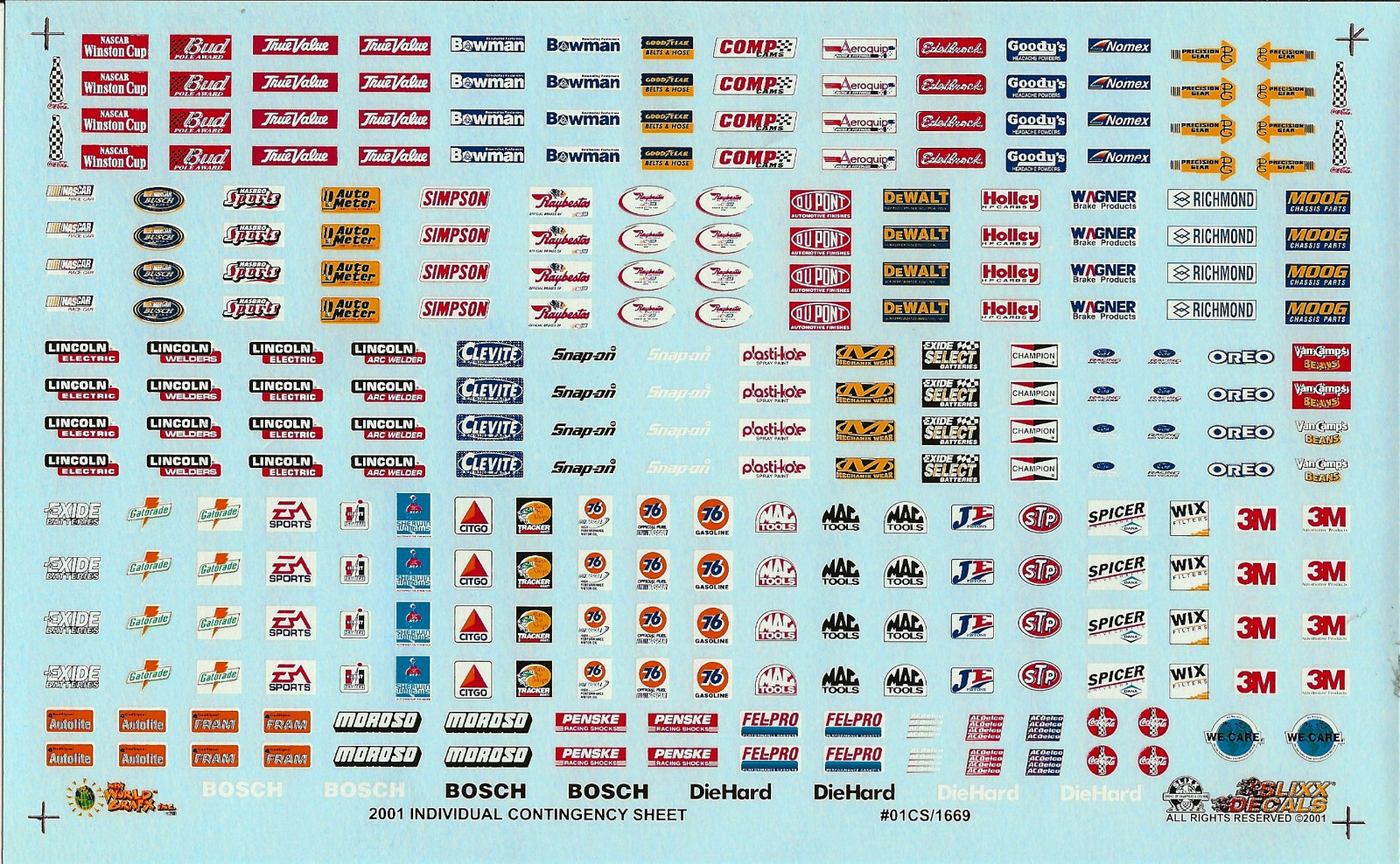 NASCAR DECAL 2001 INDIVIDUAL STOCK CAR FENDER CONTINGENCIES - 1/24 | eBay