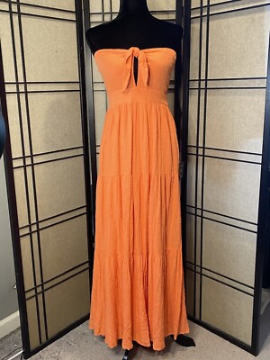 Lulus Sundress Size S Maxi Corral Peach Strapless Fully Lined | eBay