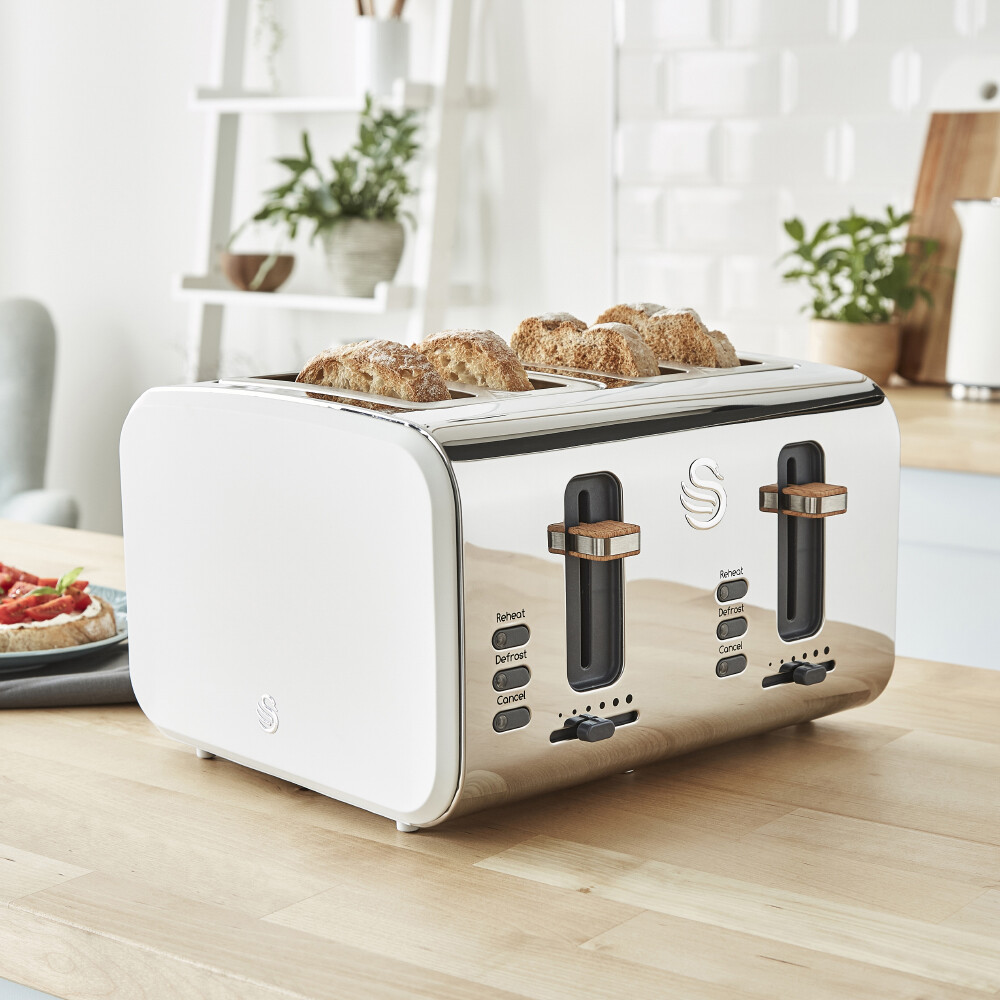 Swan Nordic White Kettle 4 Slice Toaster & Digital Microwave ...
