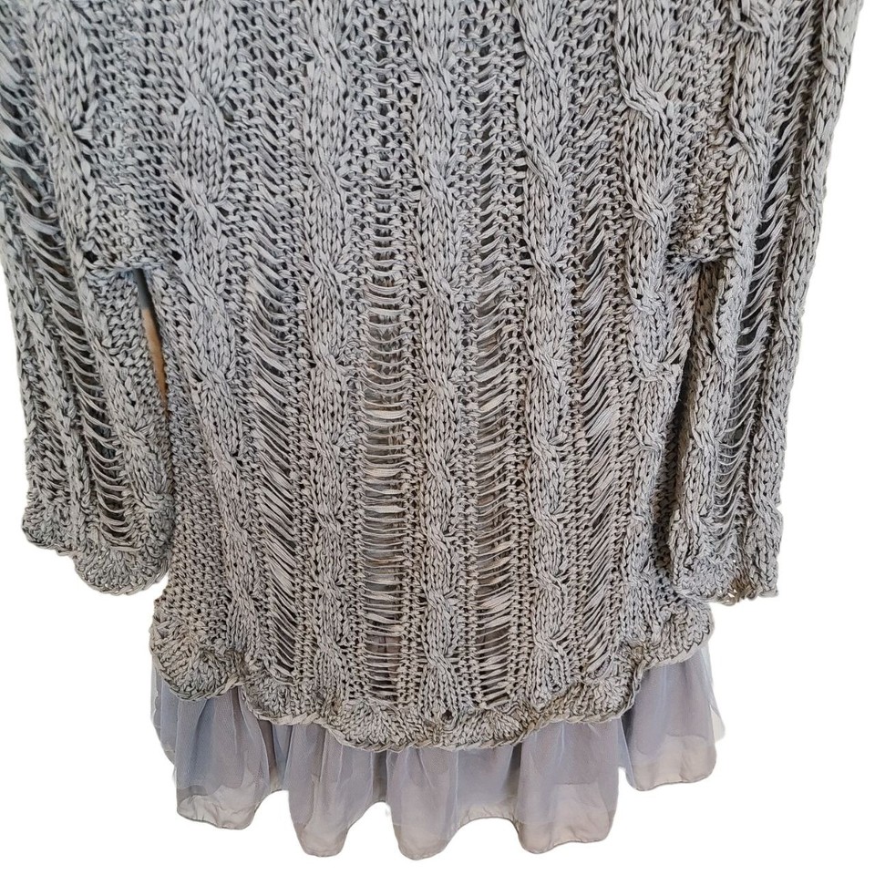 Pretty Angel Womens XL Gray Cable Knit Long Sleeves Linen Blend Tunic ...