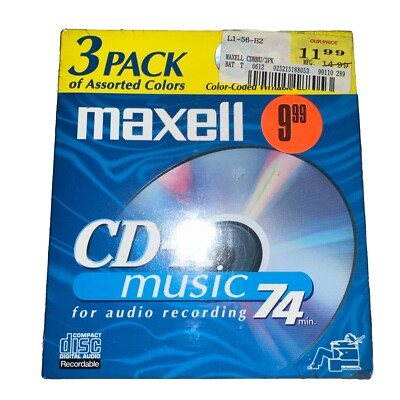 Maxell CD-R Music 74 3-Pack Audio Recording 74 Minutes 3 Colors NEW ...